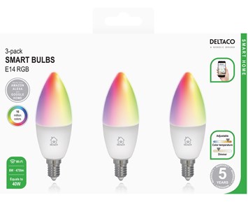 Deltaco Smart E14 RGB 3-pack, WiFi, 5W, 2700K-6... | NetOnNet