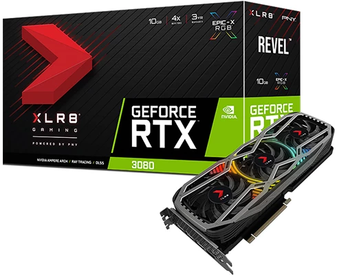 PNY GeForce RTX 3080 10GB XLR8 Gaming REVEL EPIC-X RGB™ LHR Triple Fan ...