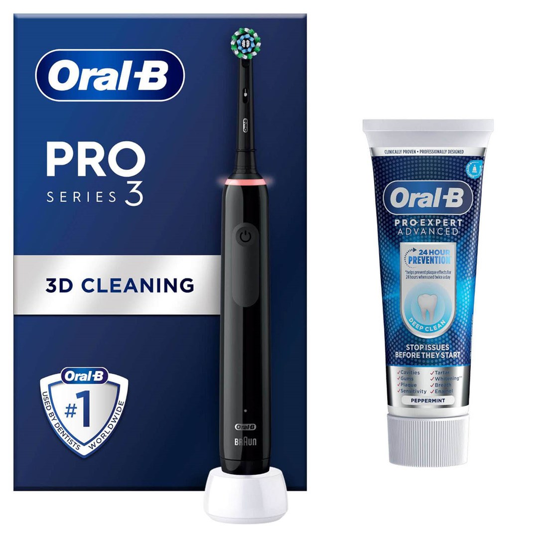 Oral-B Pro 3 3800 Charcoal Black + Tandkräm | NetOnNet