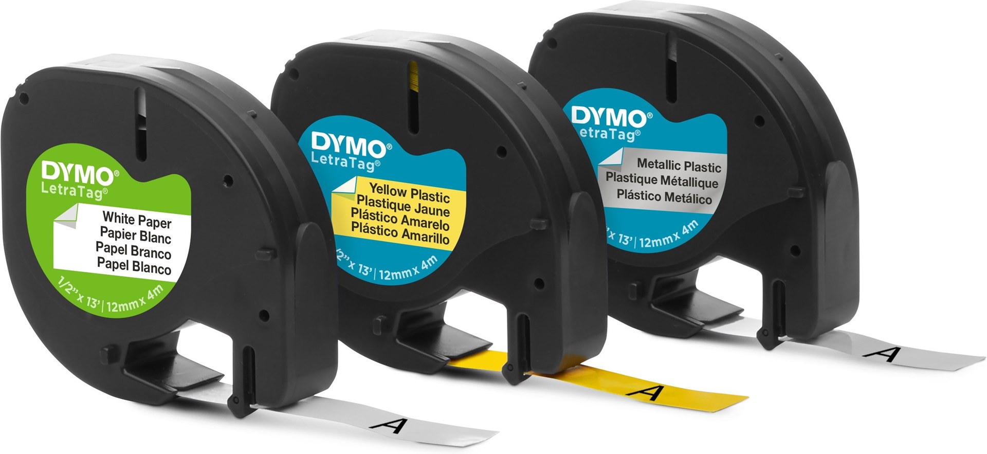 Dymo Tape LetraTag 3 pack, vit,gul silv-met | NetOnNet