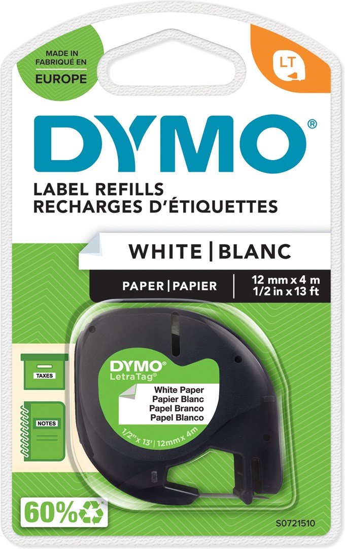 Dymo Tape LetraTag paper 12mmx4m white | NetOnNet
