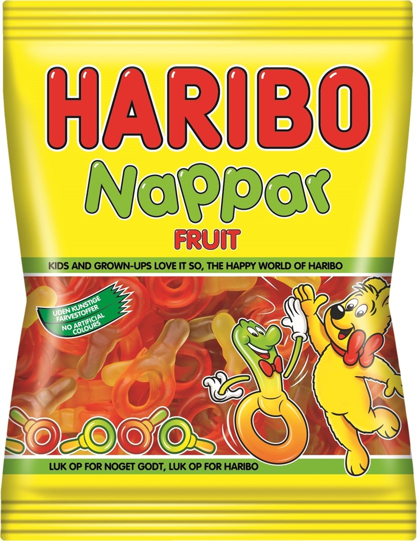Haribo Nappar Fruit 180g - Färgglada godisnappar från Haribo